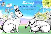 Spring cute bunnies, an Animal Illustration by Pure watercolor