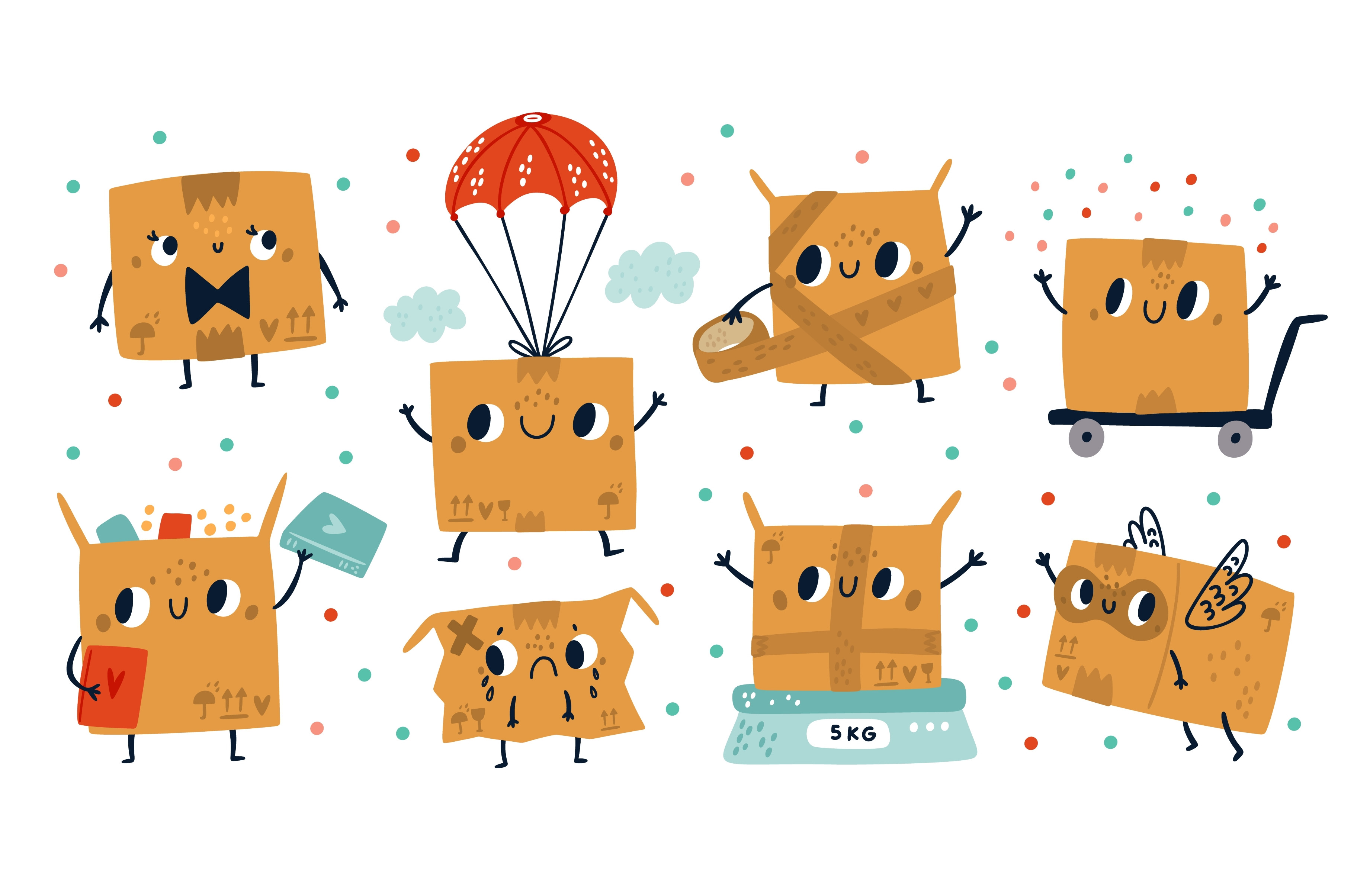 Cute delivery box characters, an Object Graphic by Vectorbuum