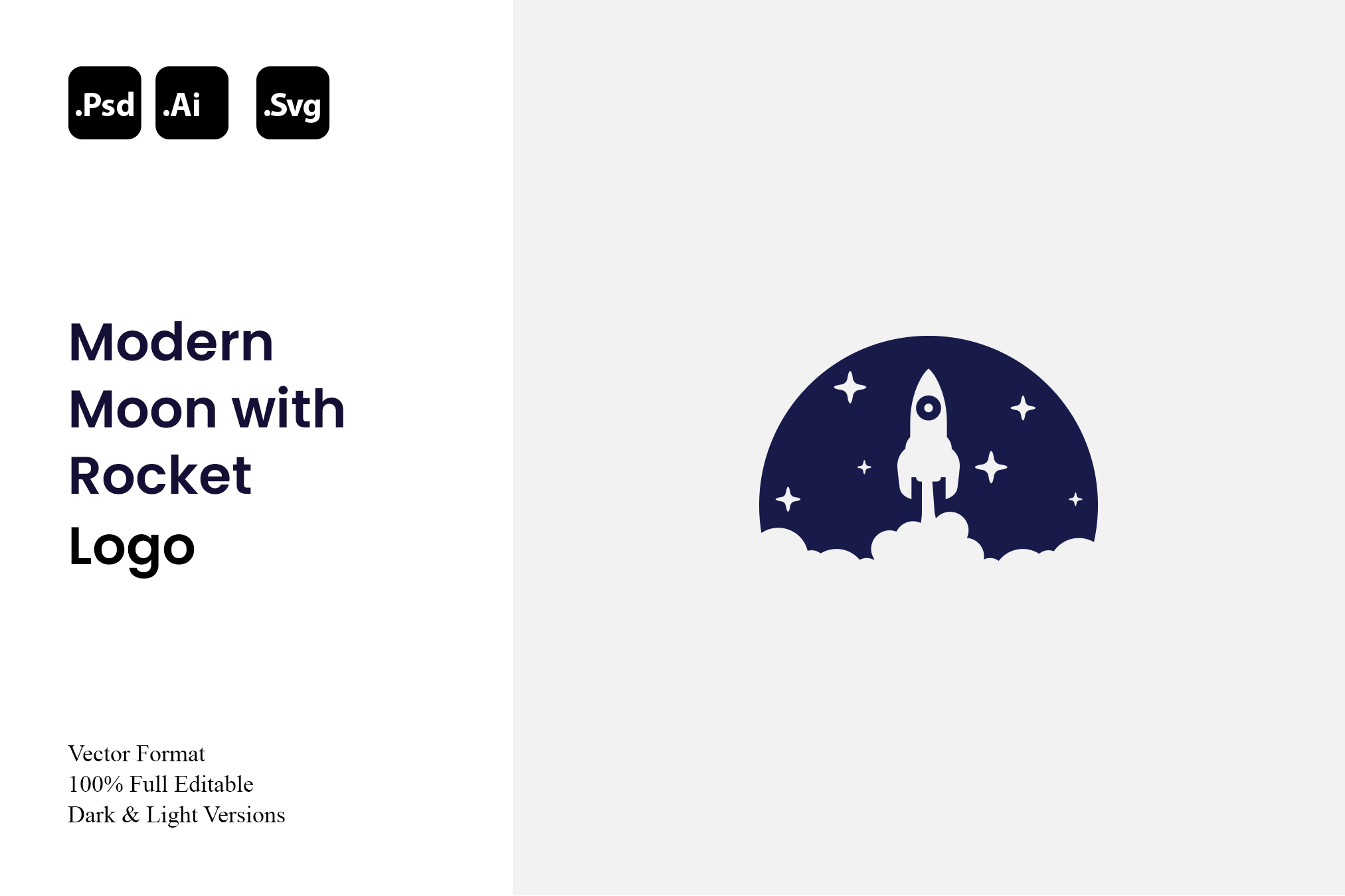 Modern Moon with Rocket Logo | Creative Market