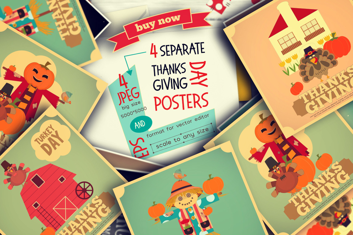 Thanksgiving Posters Set, an Animal Illustration by ELFIVETROV DESIGN