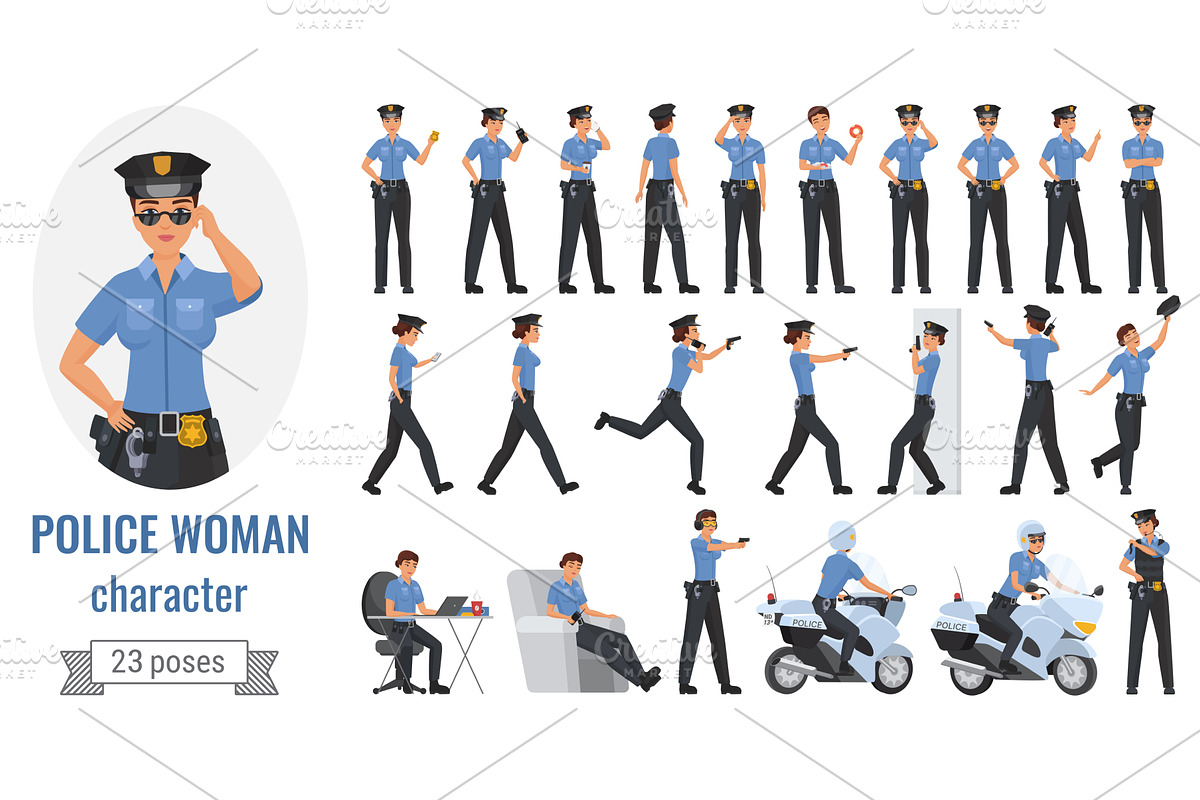 Police officer poses set, a Technology Illustration by Lemberg Vector ...