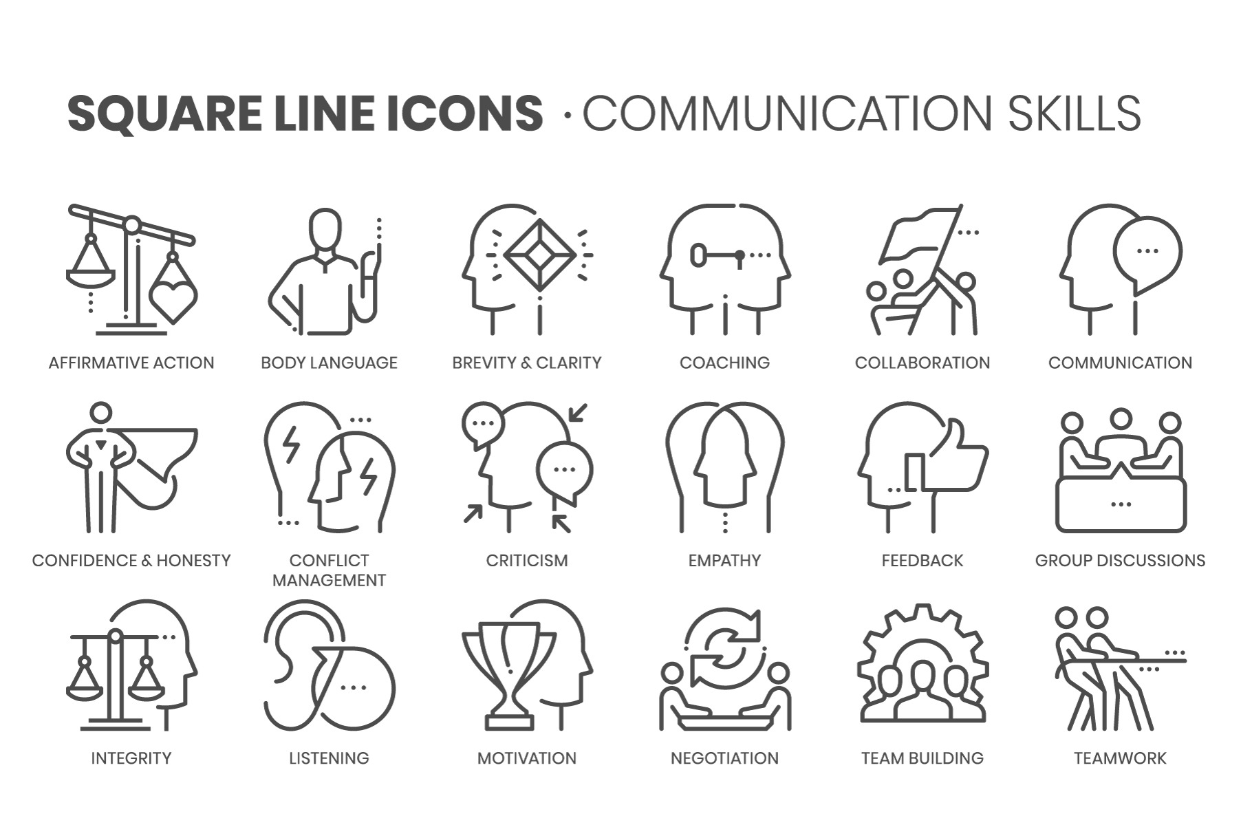Communication Skills, Square Line, an Outline Icon by Howcolour