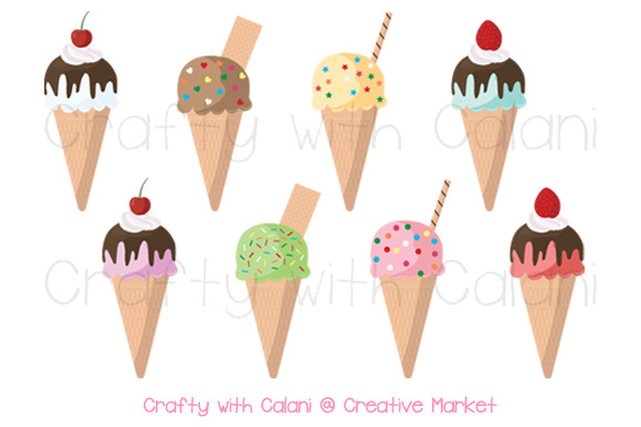 Ice Cream Cone Clipart, a Food Illustration by Crafty with Calani