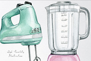 Watercolor baking tools clipart