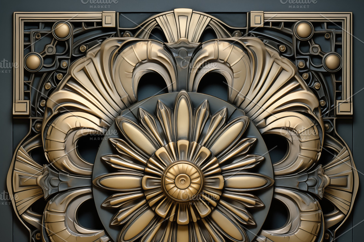 A detailed, ornate 3D relief art deco design featuring floral motifs ...