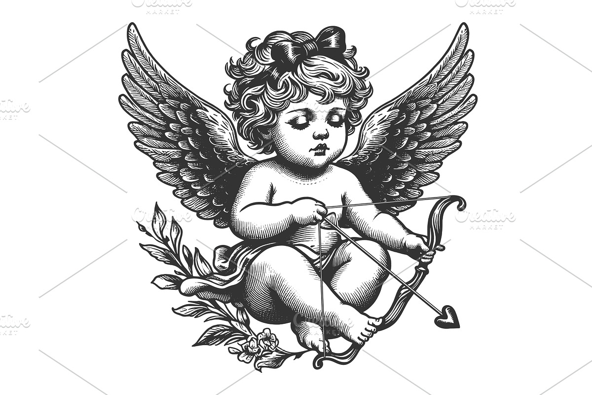Cupid with Bow and Arrow vector, an Illustration by AlexArt