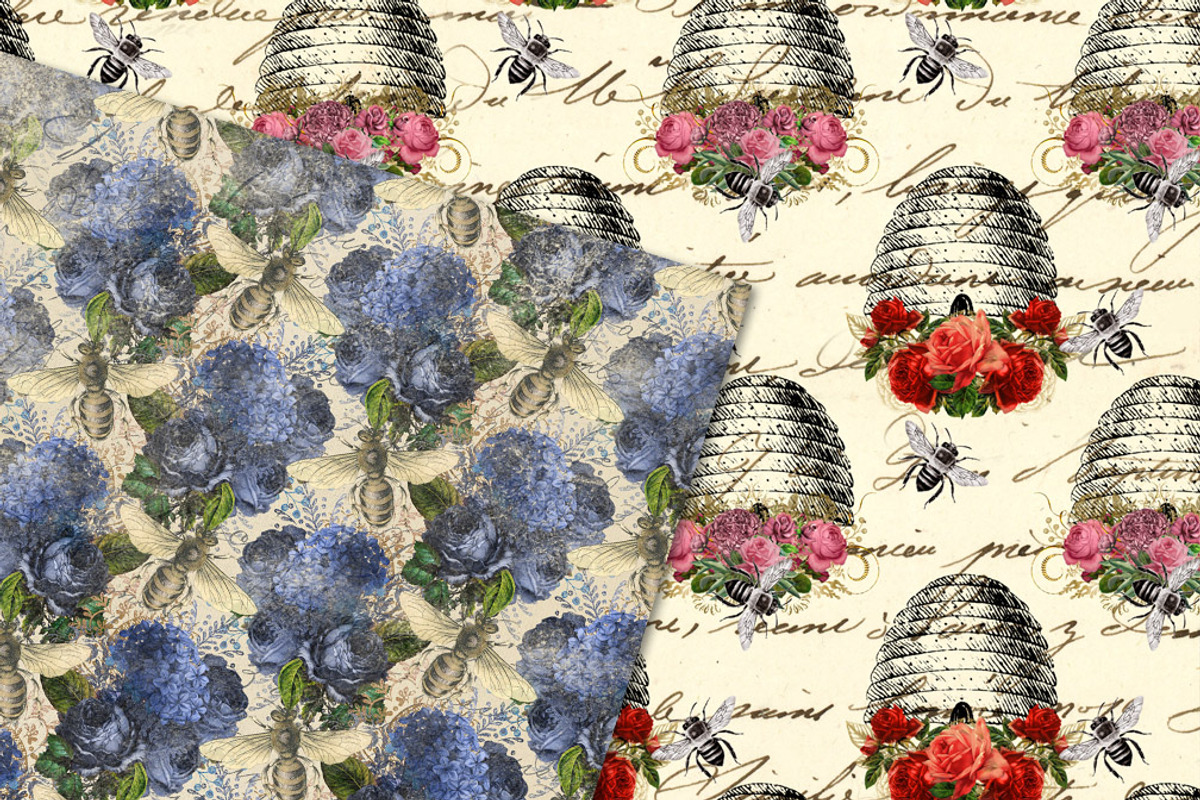 Vintage Honey Bee Digital Paper, a Pattern Graphic by Digital Curio