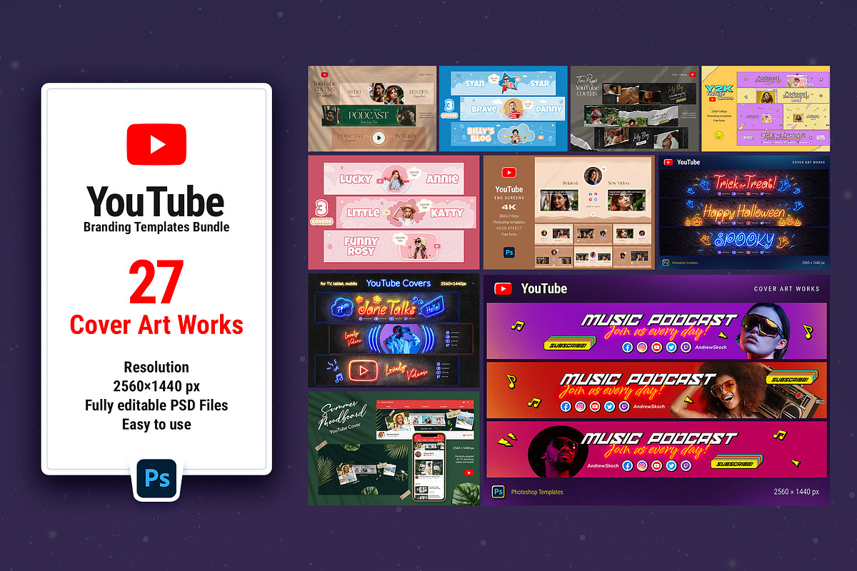 YouTube Branding Templates Bundle, a Social Media Template by Andrew ...