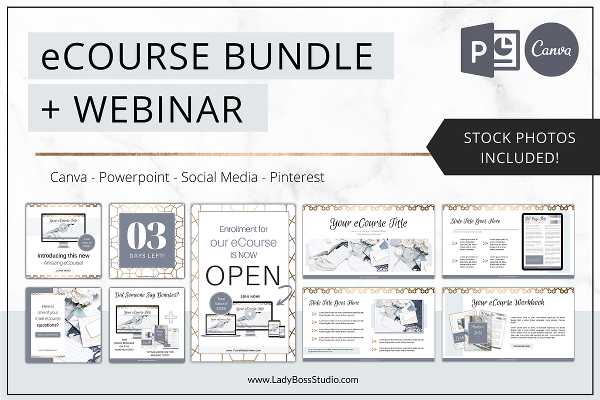 eCourse & Webinar Bundle | Canva PPT, a Presentation Template by Lady Boss Studio