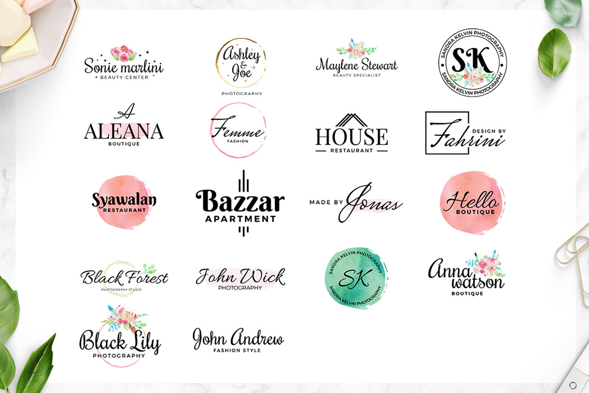 50 Premade Feminine Logos, a Branding & Logo Template by Birka Studio
