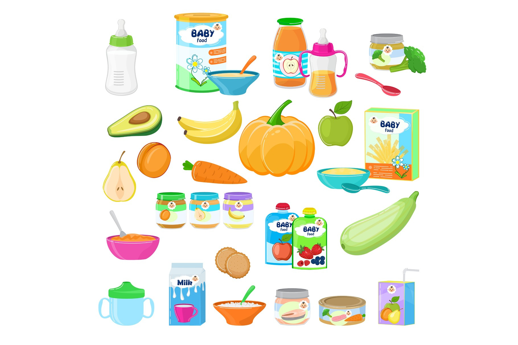 Baby food vector child healthy, a Food Illustration by KitVector