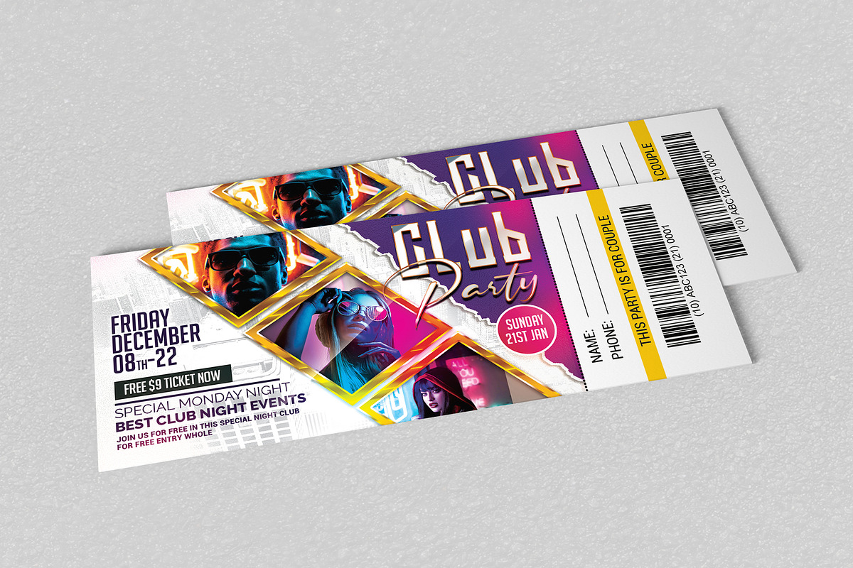 Club Concert Ticket, a Card Template by Psd Templates