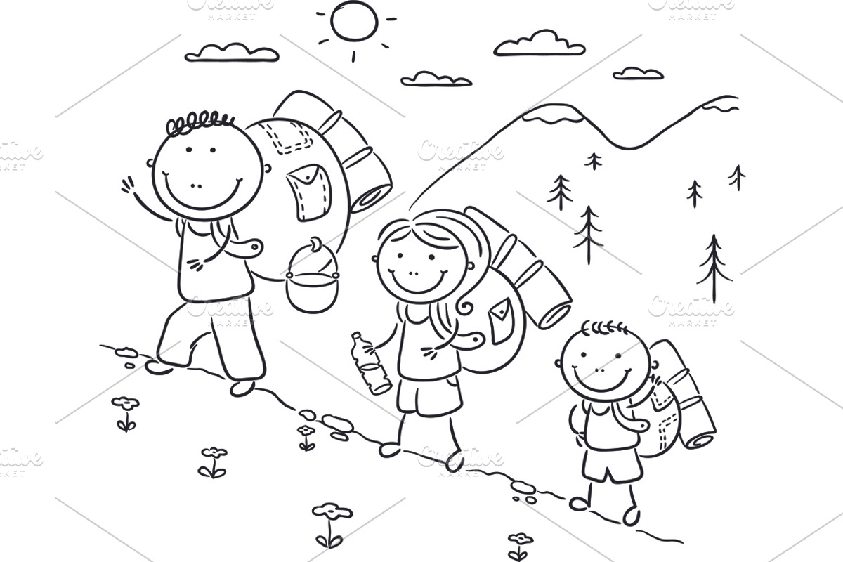 Outline cartoon kids illustration, an Illustration by Bubert Art