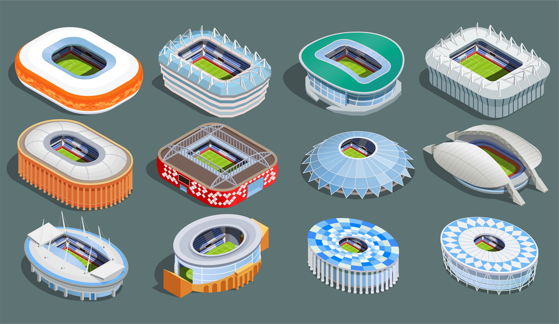Football cup isometric icons set, an Icon by Macrovector
