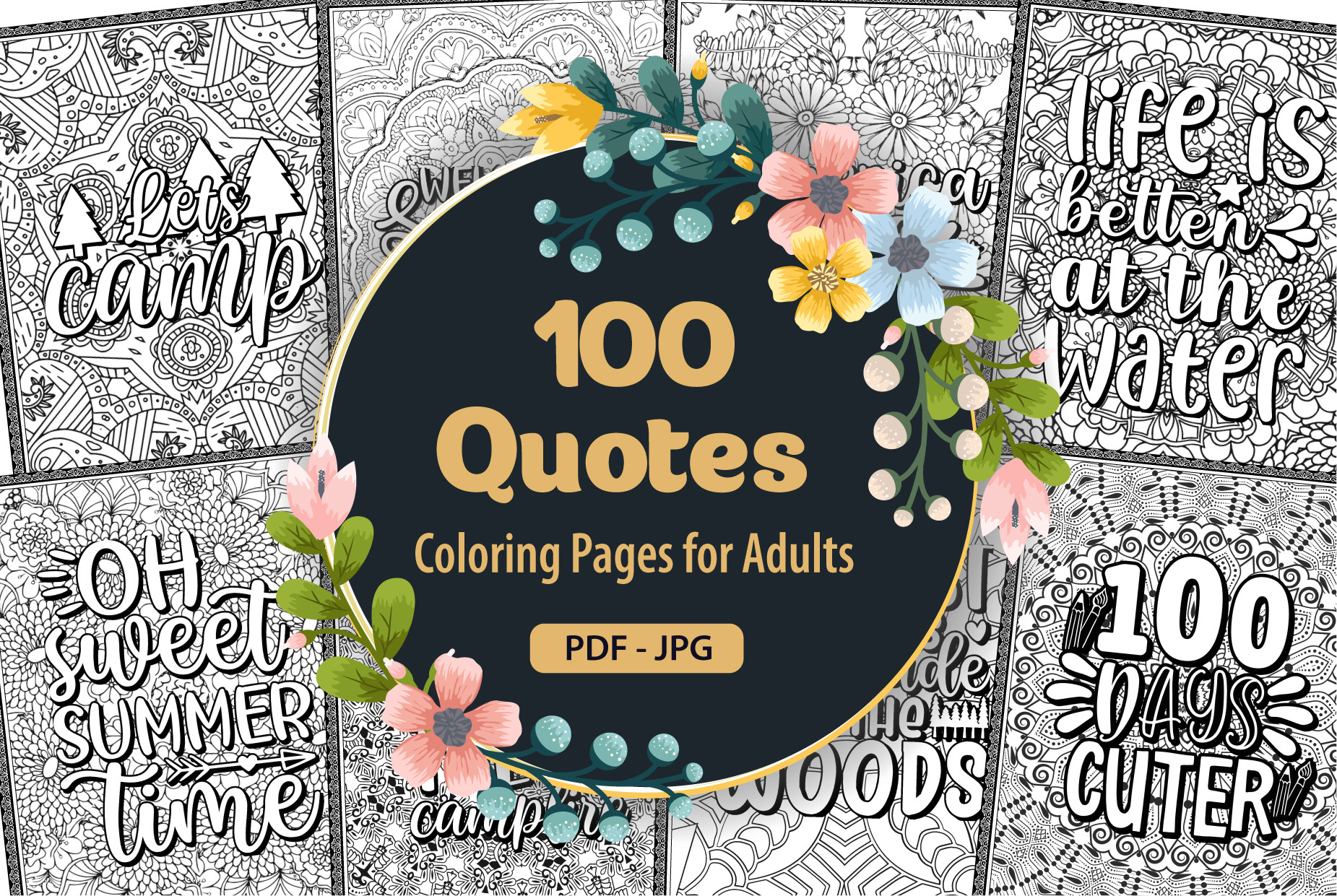 100 Quotes Coloring Pages for Adults, a Decorative Illustration by Blue ...
