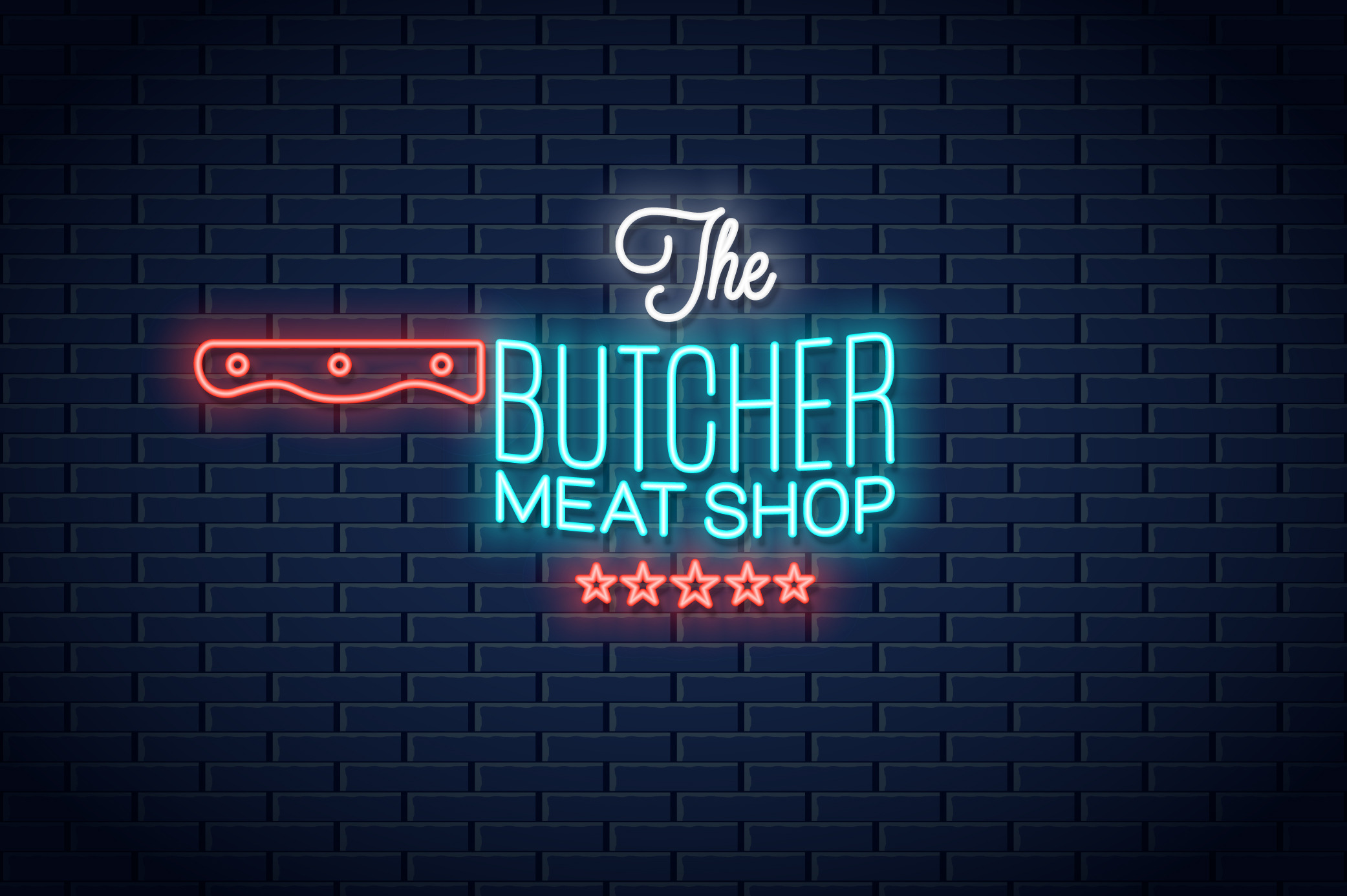 Butcher neon sign. Meat shop neon., a Branding & Logo Template by PushLogo
