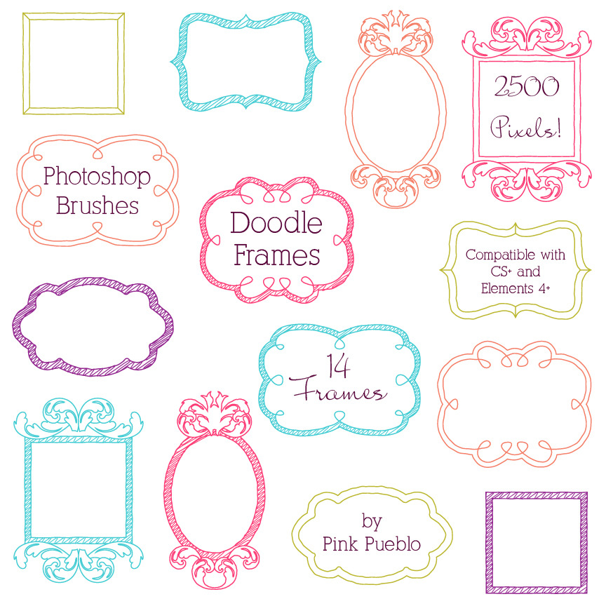 Doodle Frames Photoshop Brushes, a Brush Add-On by PinkPueblo