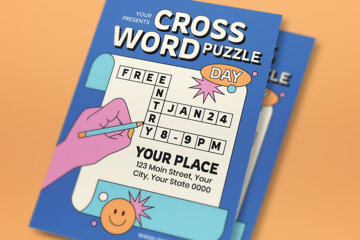 Crossword Puzzle Day Flyer Set, a Flyer Template by graphicook