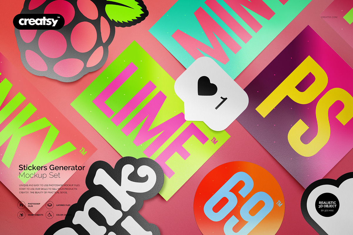Sticker Generator Mockup Set, a Product Mockup by creatsy5