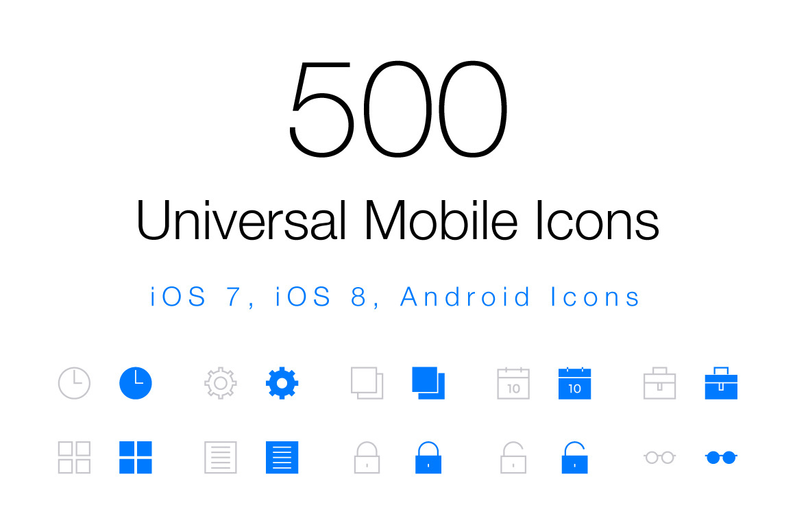 500 Universal Mobile Icons, a Solid Icon by Creative Stall