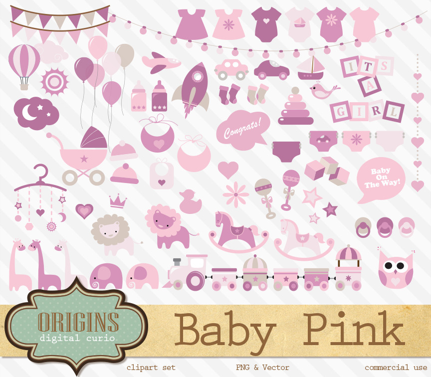 Pink Baby Shower Vector Clipart, an Animal Illustration by Digital Curio