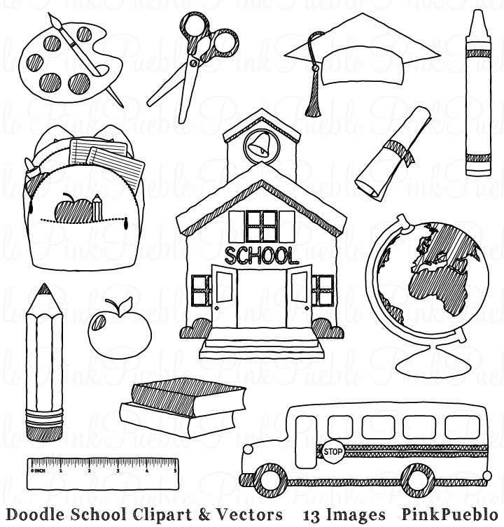 Doodle School Clipart and Vectors, an Education Illustration by PinkPueblo