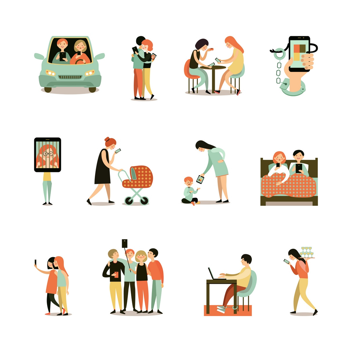 Internet addiction icons set, an Outline Icon by Macrovector
