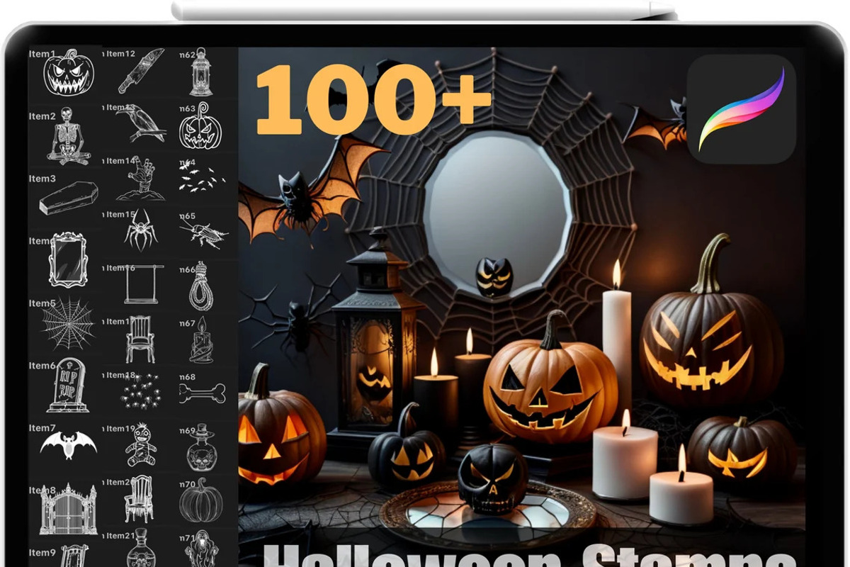 Procreate Spooky Halloween Stamps, a Brush Add-On by OneBerryCreations