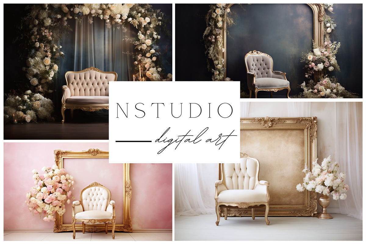 10 Vintage Gold Frames Backdrops