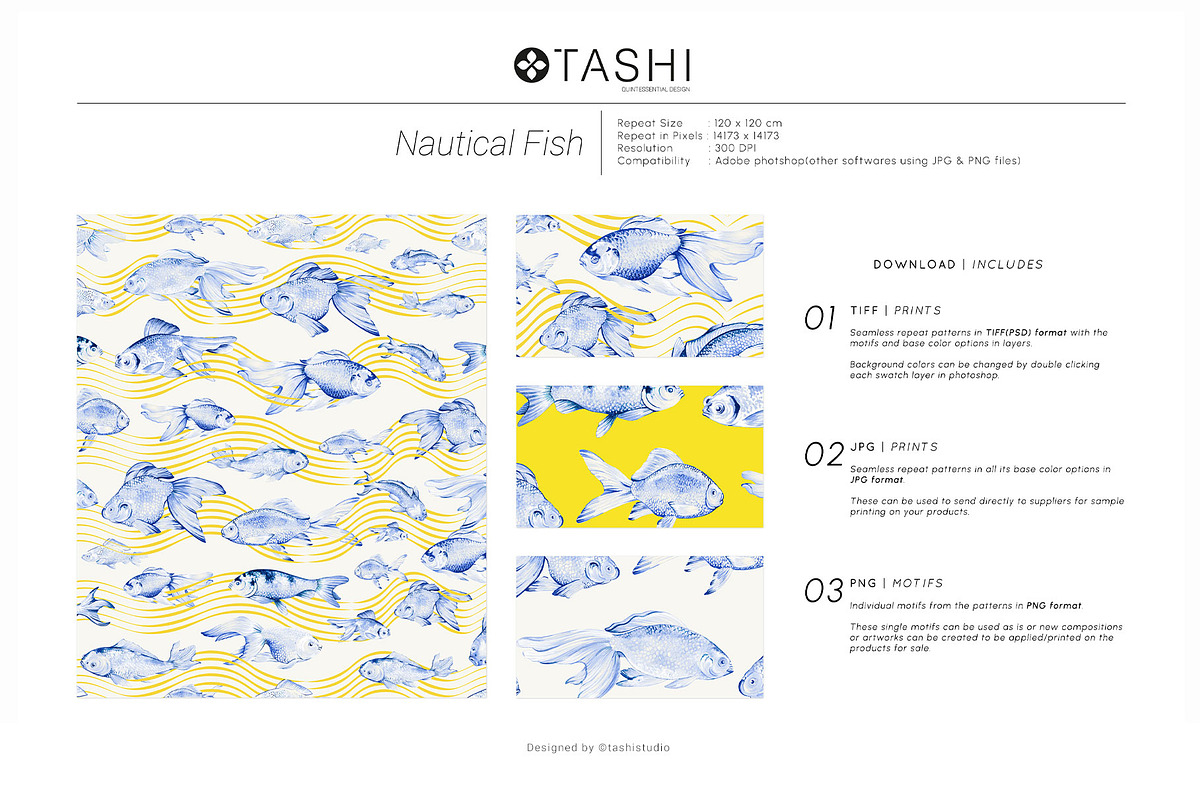 Nautical Fish Watercolour Patterns., a Pattern Graphic by TSTUDIO