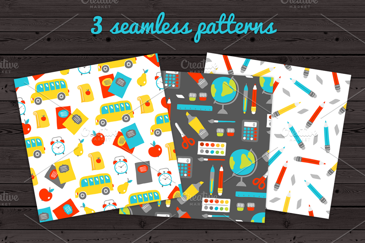 12 School Cards + Bonus Patterns, an Education Illustration by miumiu
