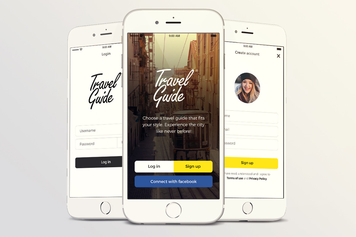 Travel Guide Mobile App UI, an iPhone Mockup by Tap-Tap design