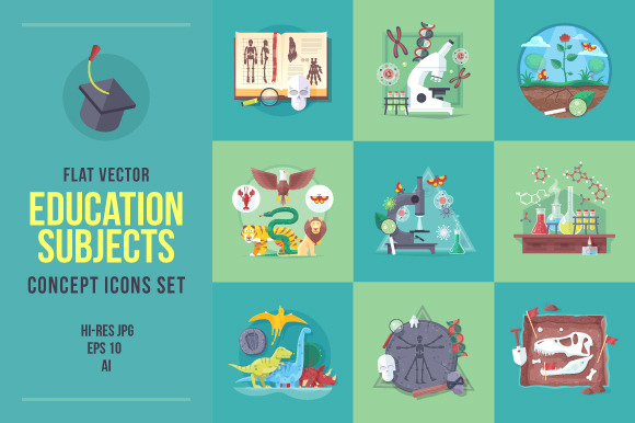 Flat education concept icons set, an Education Illustration by painterr