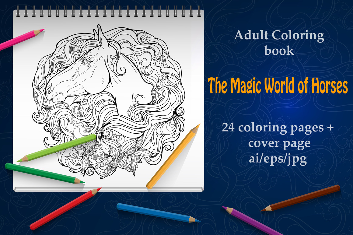 Coloring book: Magic world of horses, an Animal Illustration by Nadiia ...