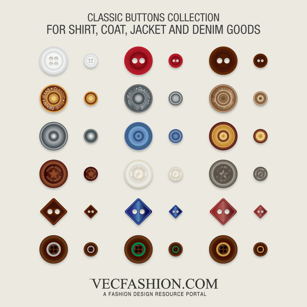 Classic Buttons Collection Vector, an Illustration by VecFashion Ltd.