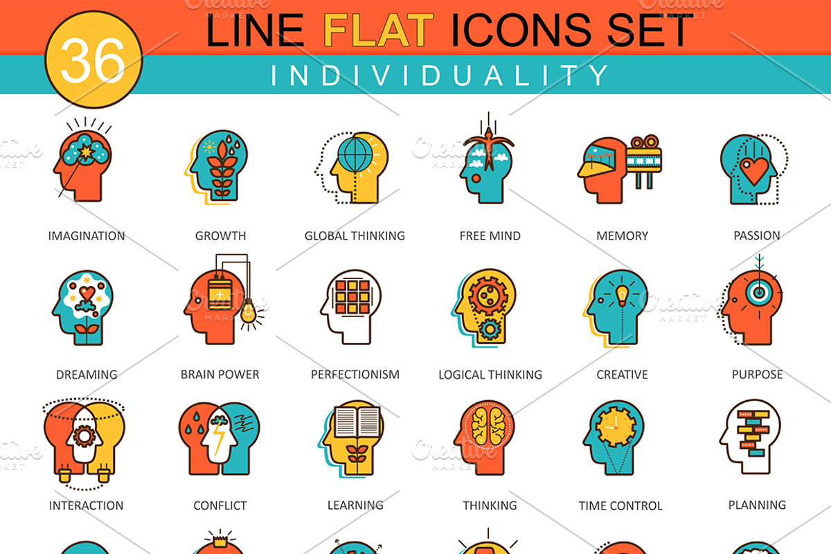 Human mentality personality icons, an Outline Icon by Lemberg Vector