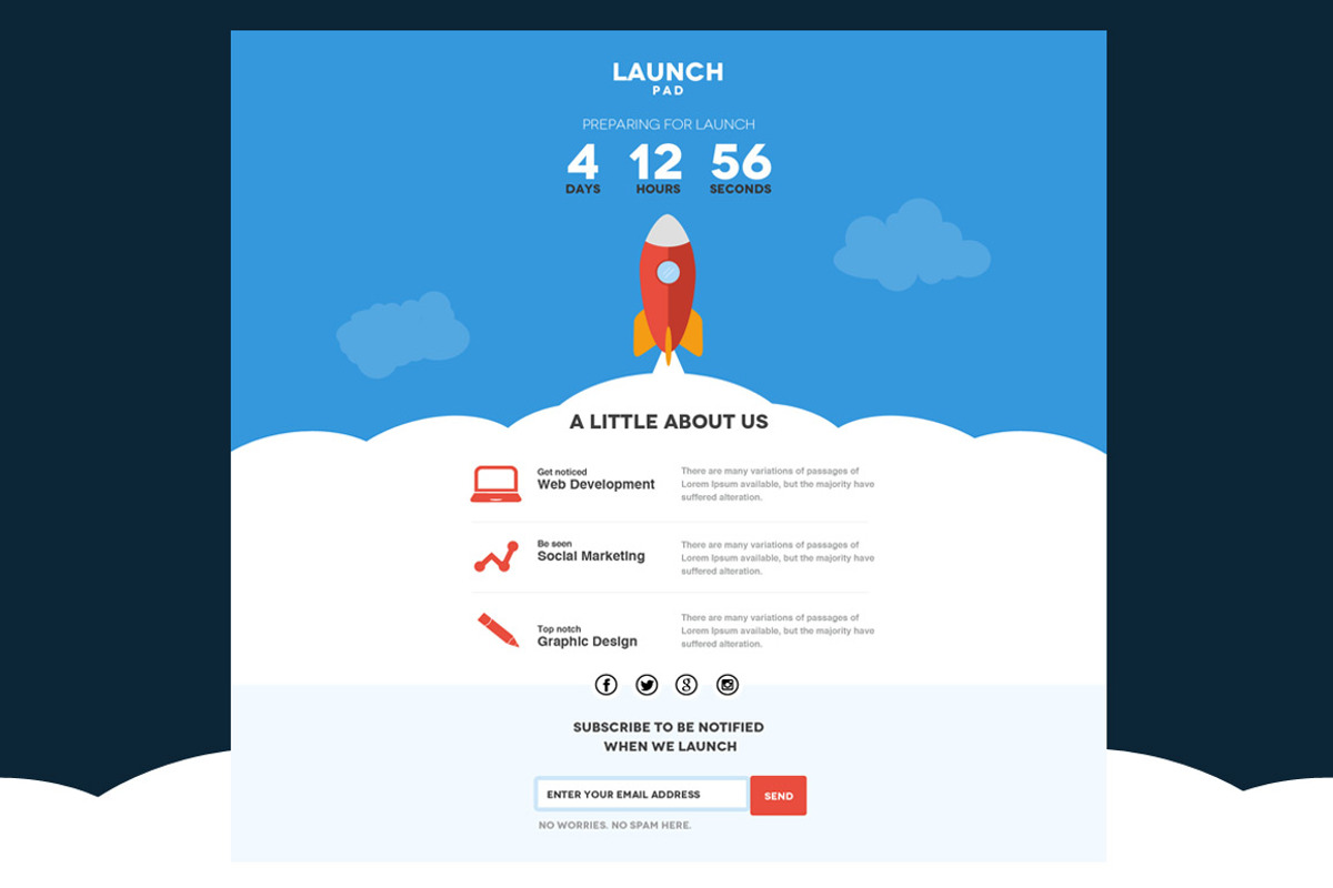 Launch Pad-Coming Soon PSD Template, a Landing Page Template by Nathan ...