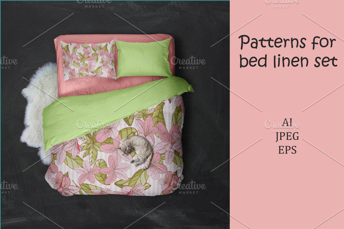 Bed linen seamless pattern set, a Decorative Illustration by Lytvynenko ...