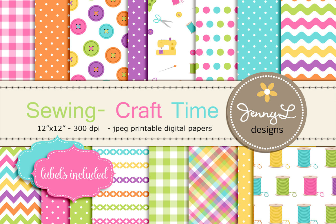 Sewing Art Digital Papers, a Pattern Graphic by JennyL Designs