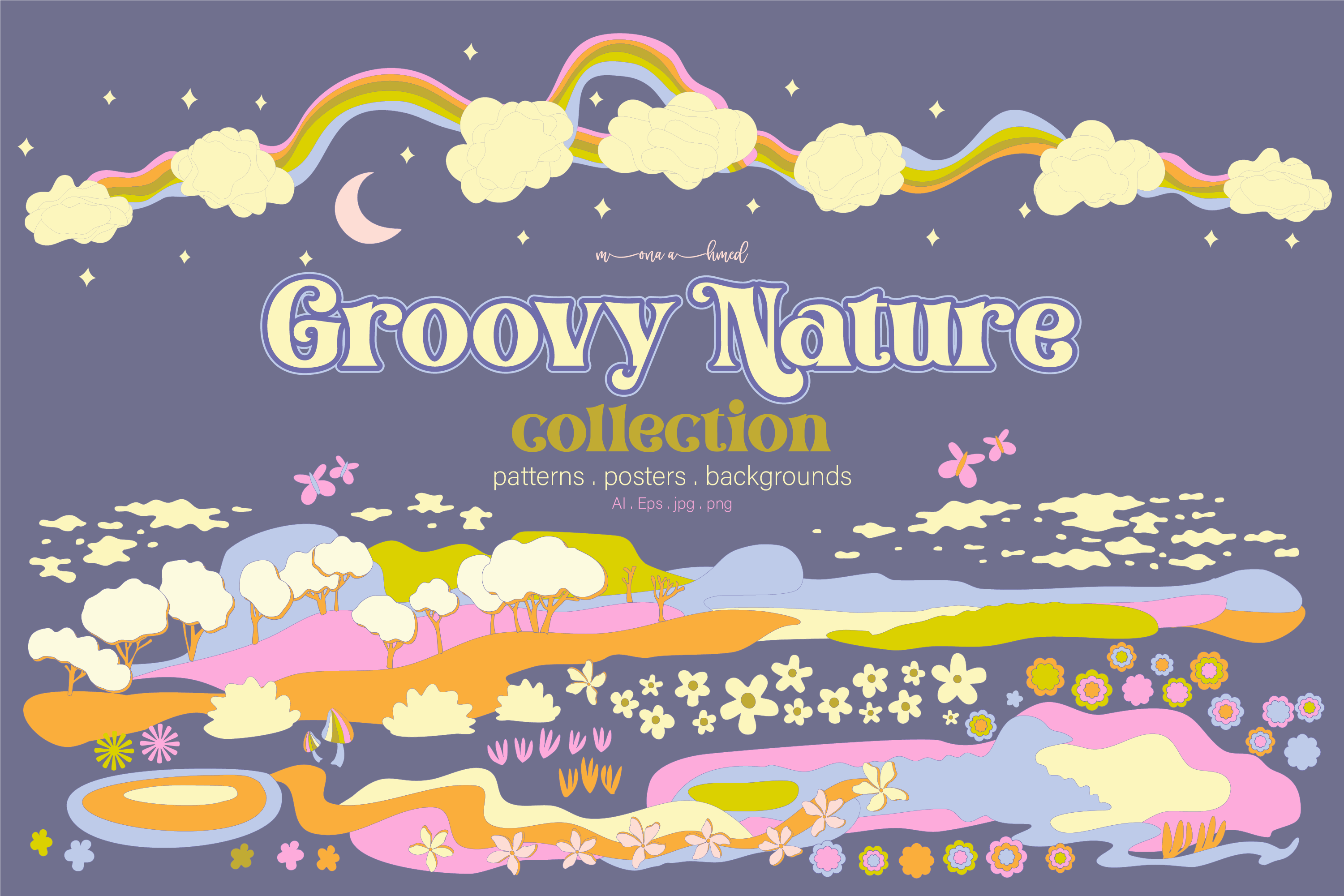 Groovy nature collection, an Illustration by Mona Ahmed