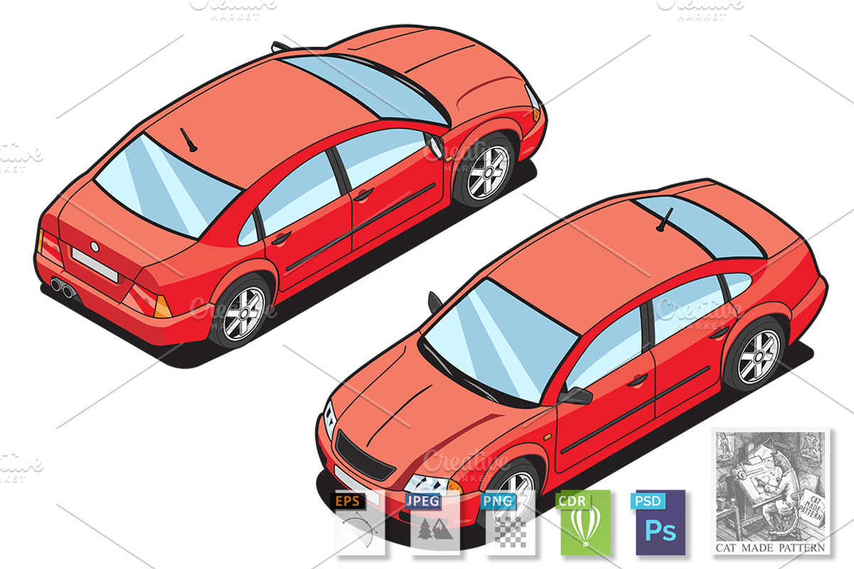 Isometric image of a car, a Transportation Illustration by CatMadePattern