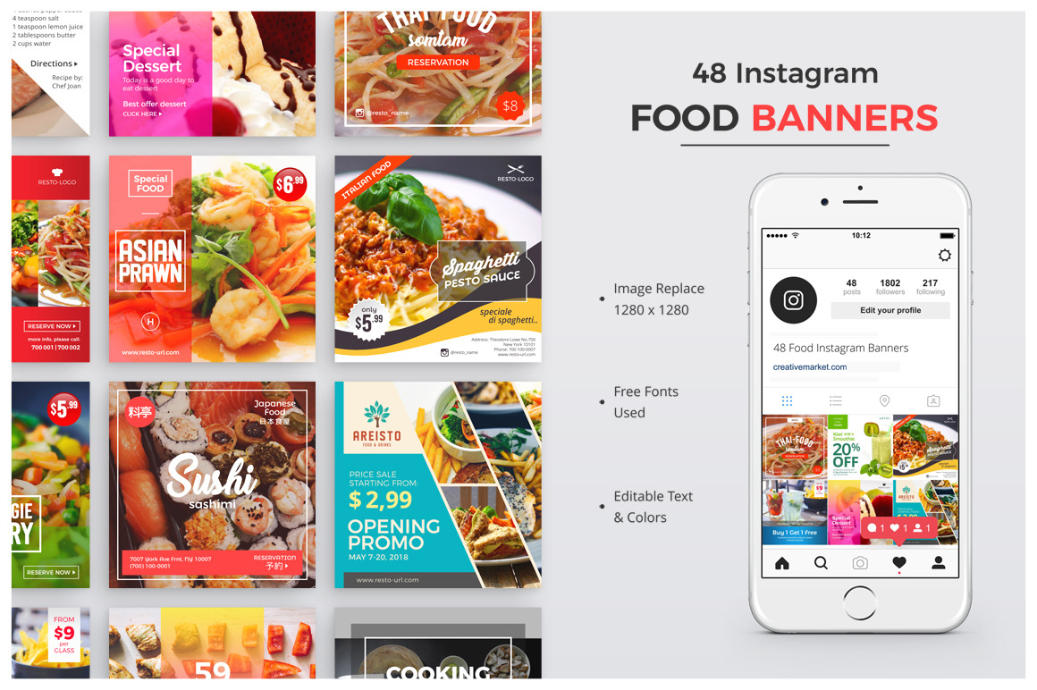 48 Instagram Food Banners, a Social Media Template by Studio Siv