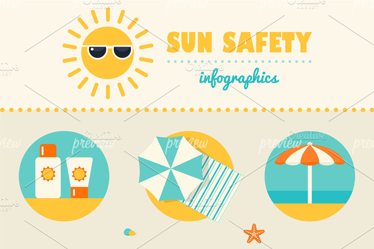 Sun Safety Infographics Elements, a Healthcare Illustration by Julia ...
