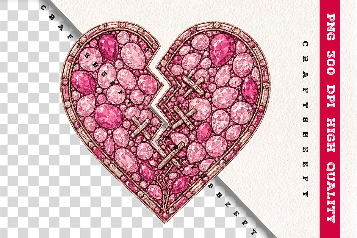 Faux Rhinestone Mended Heart PNG