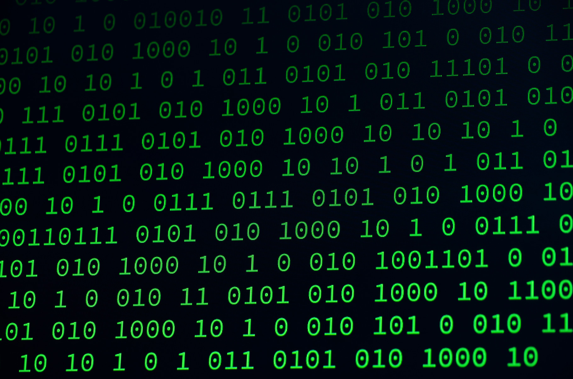 01 or binary data on the computer screen isolated on black background ...