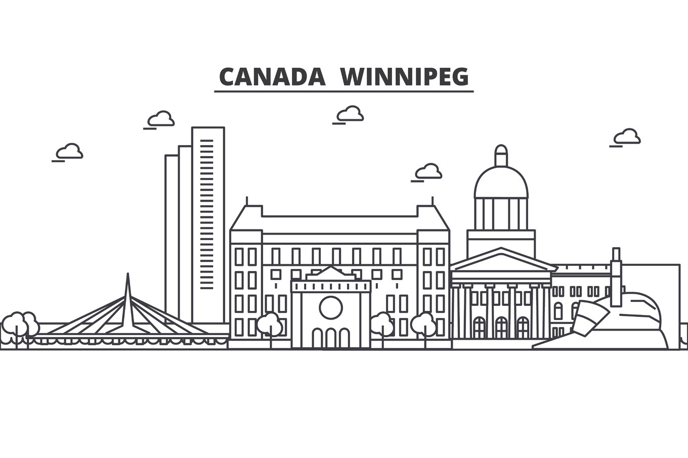 Canada, Winnipeg architecture line skyline illustration. Linear vector ...