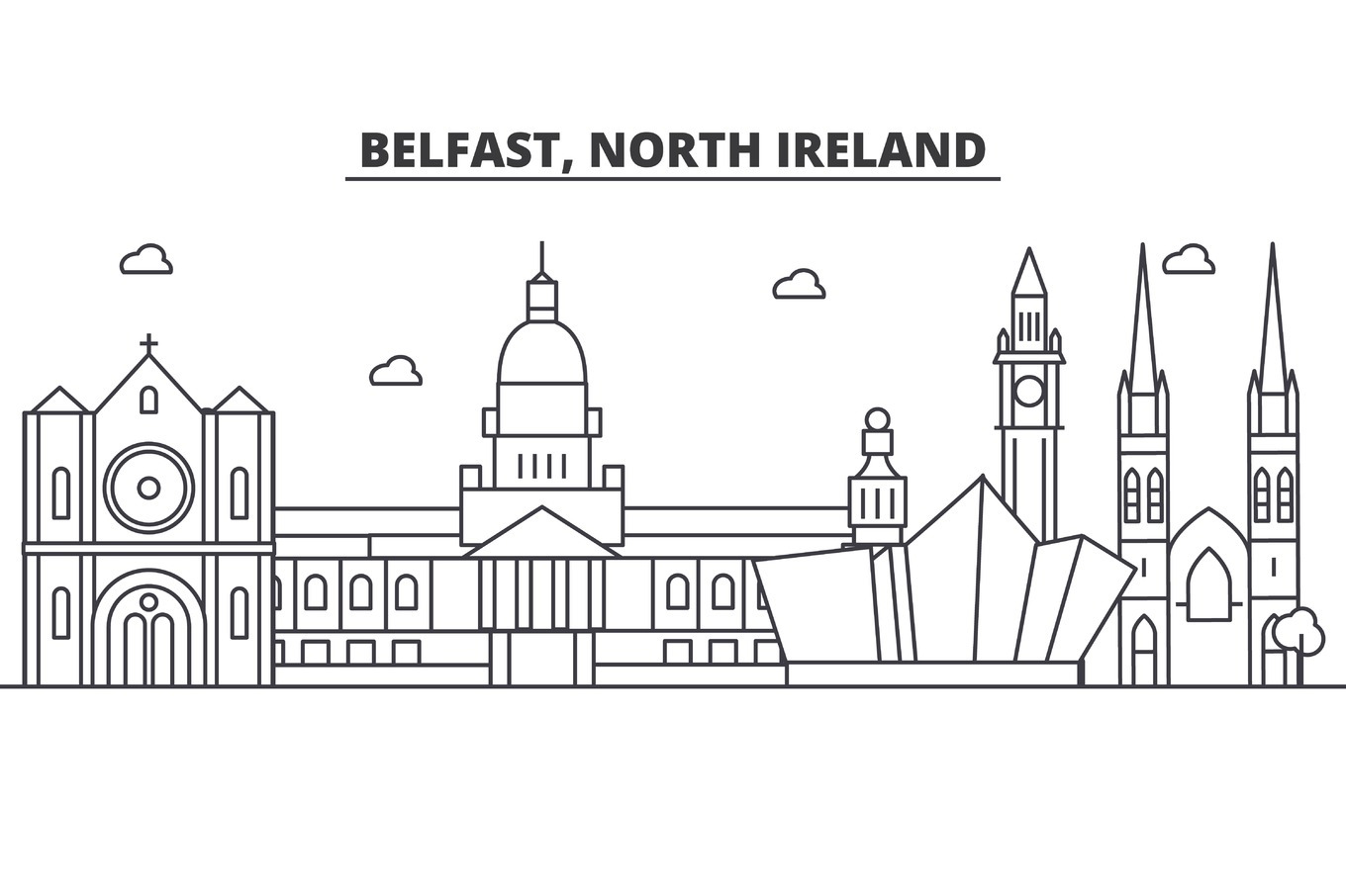 Belfast, North Ireland architecture line skyline illustration. Linear ...