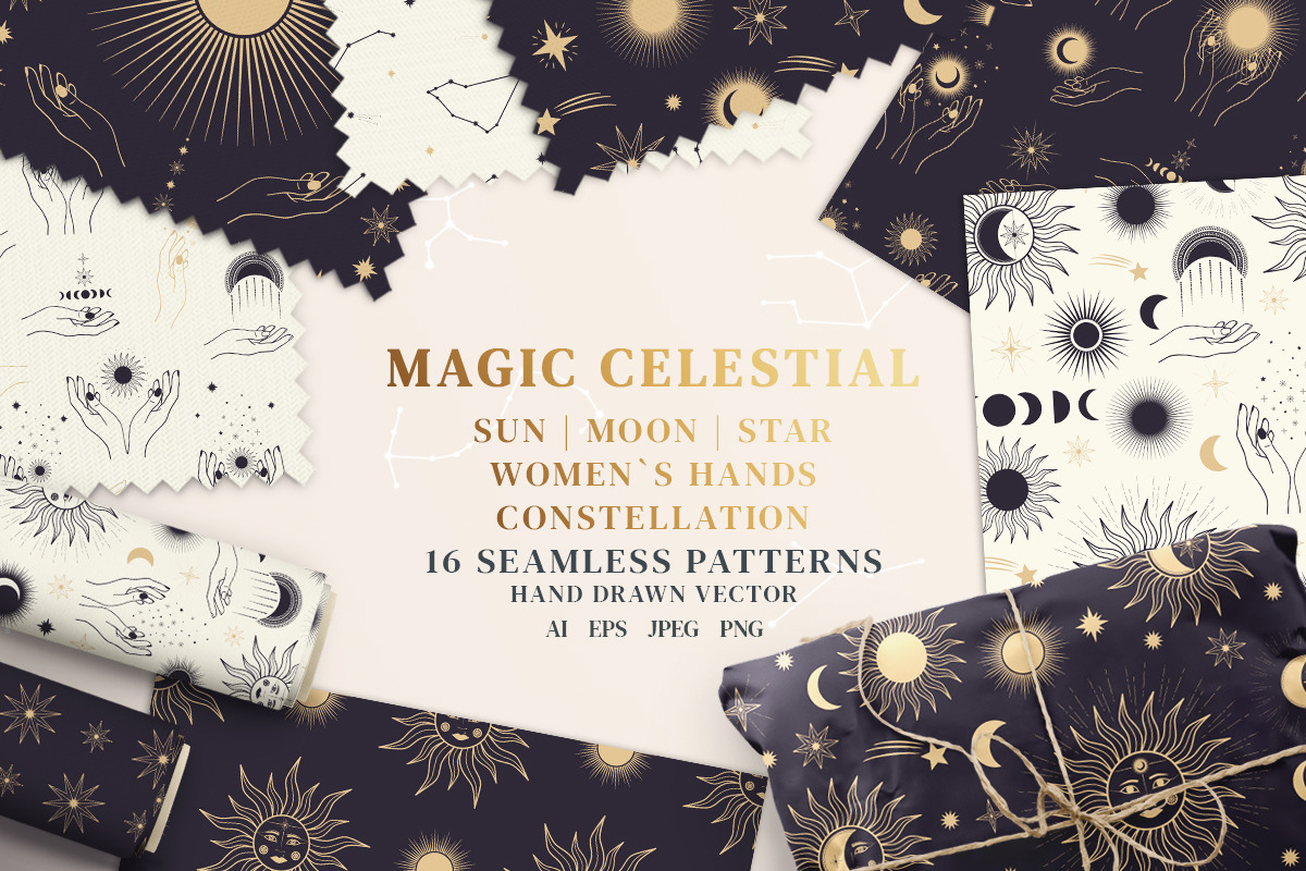 Celestial Seamless Patterns, a Pattern Graphic by Diana Kovach