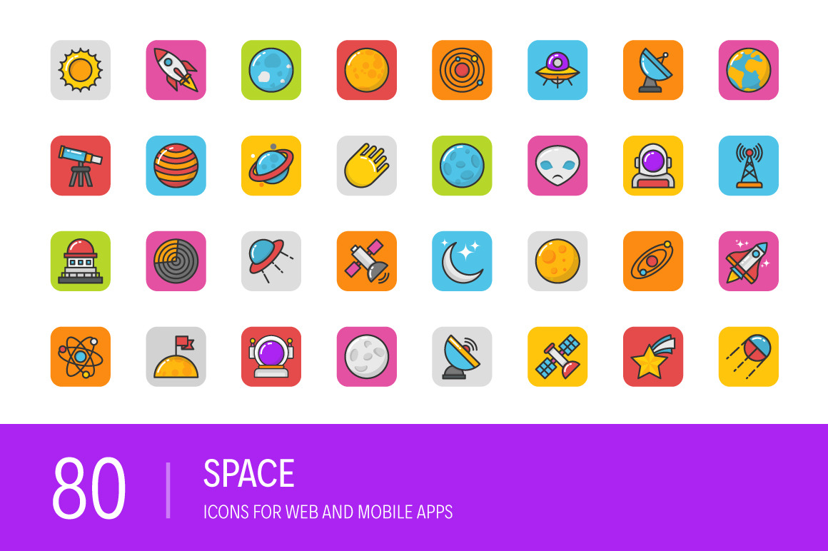 80 Space Icons, an Icon by Vectors Market