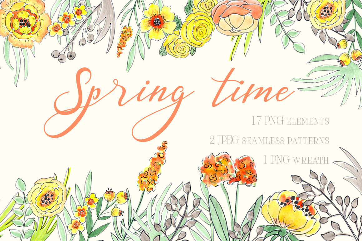 SPRING TIME watercolor set, a Decorative Illustration by Futurel ...